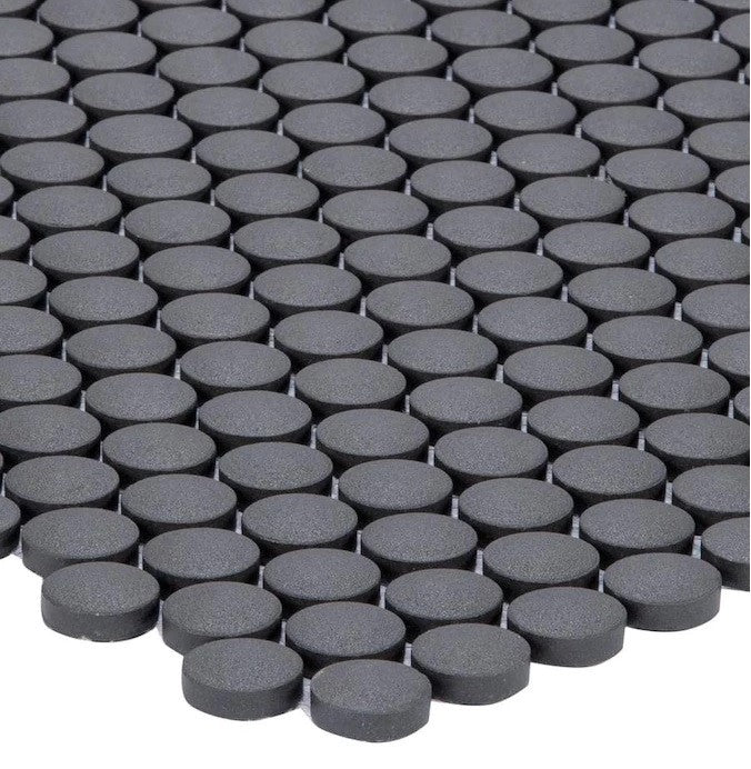 Matte Black Penny Round Mosaic Tile 1"x1"x12" | difepi tiles