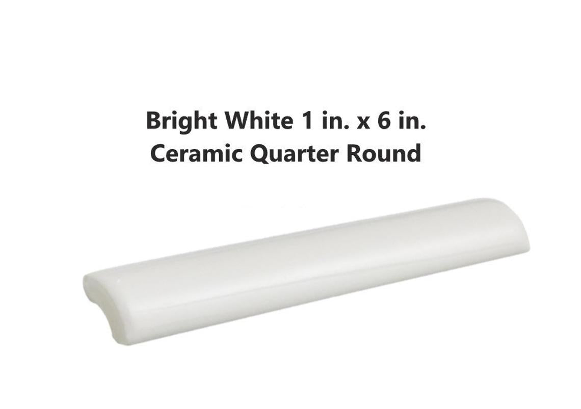 Bright White Ceramic Quarter Round Trim Tile (1 in. x 6 in.) | difepi tiles