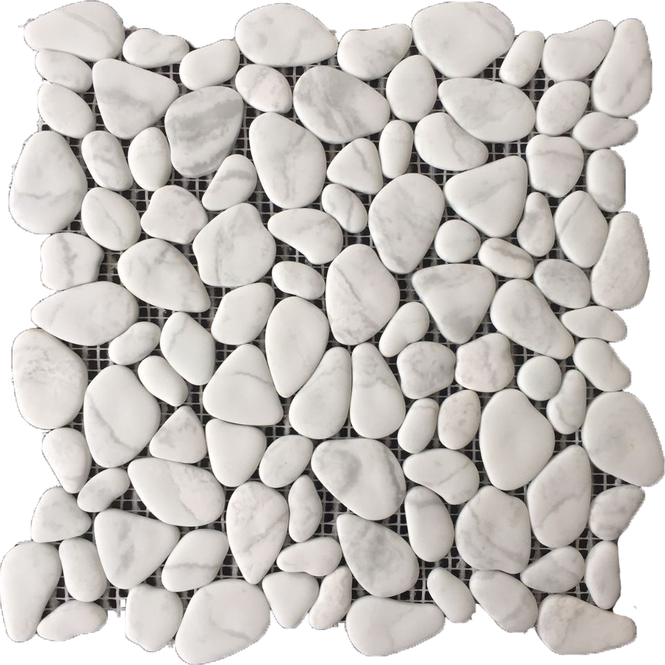 White Pebbles Mesh-Mounted Mosaic Tile -Natural Stone Tile | difepi tiles